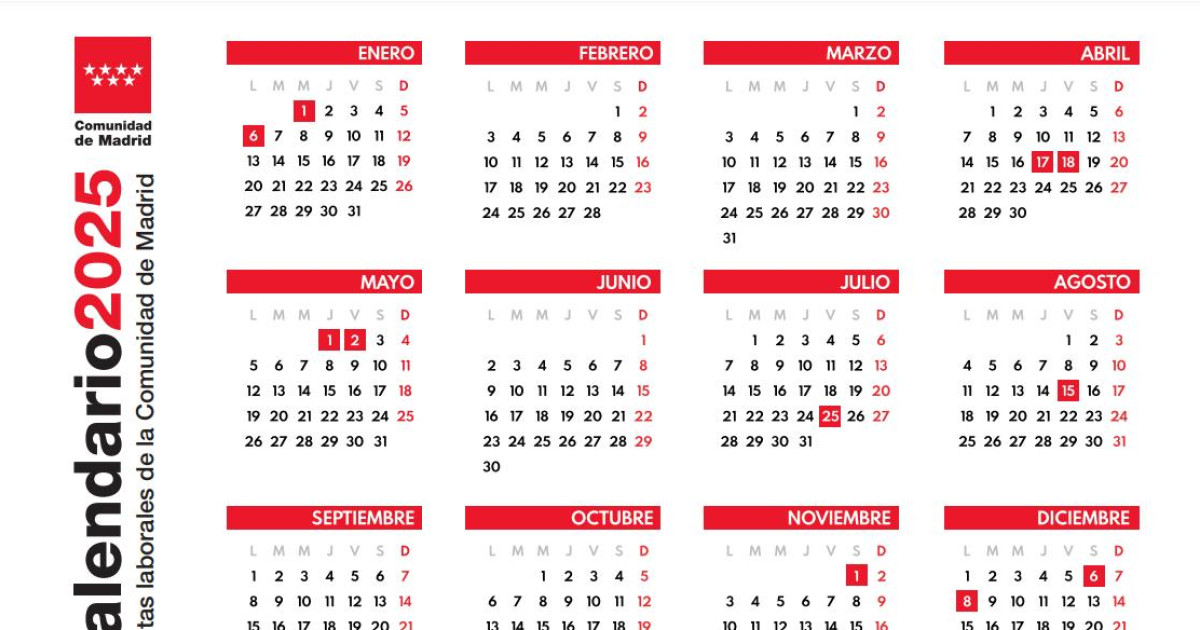Estos son los días que serán festivos en Madrid en 2025