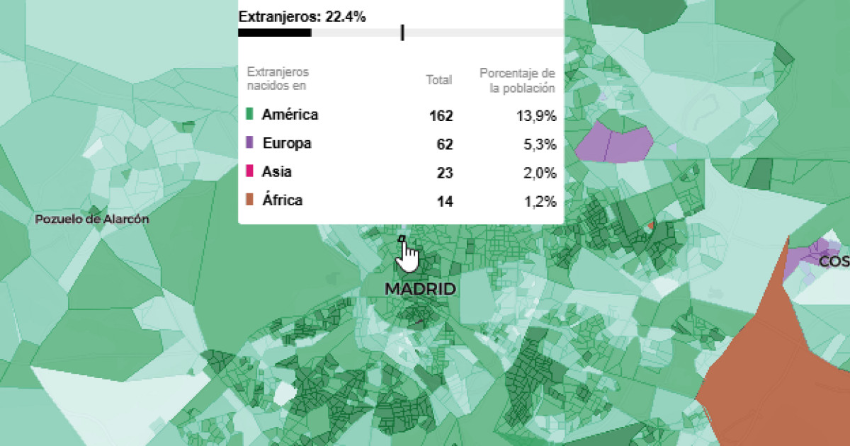 El mapa de la inmigración extranjera en España, calle a calle